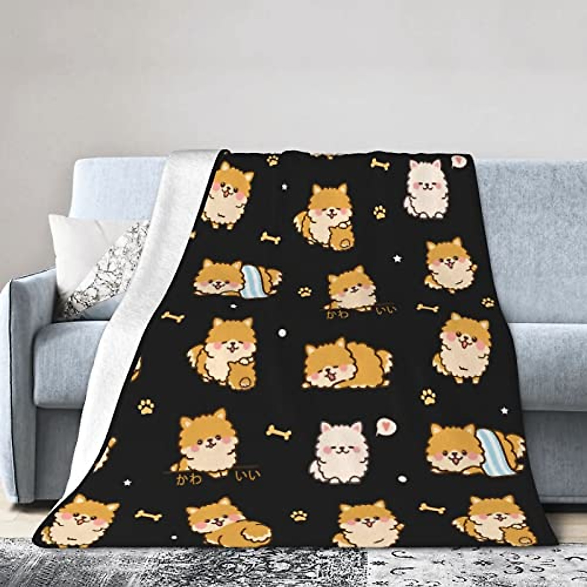 Nahjiiem Pomeranian Throw Blanket Cute Puppy Blanket Animal Pet Couch Throw Pomeranian Gifts for Pomeranian Lovers 50"×60"