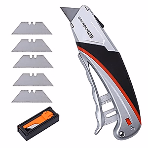 BIRDROCK HOME 1pk Professional Safety Utility Knife - Retractable - Heavy Duty Box Cutter - Safe Blade Lock - Extra Blades - Ergonomic Grip