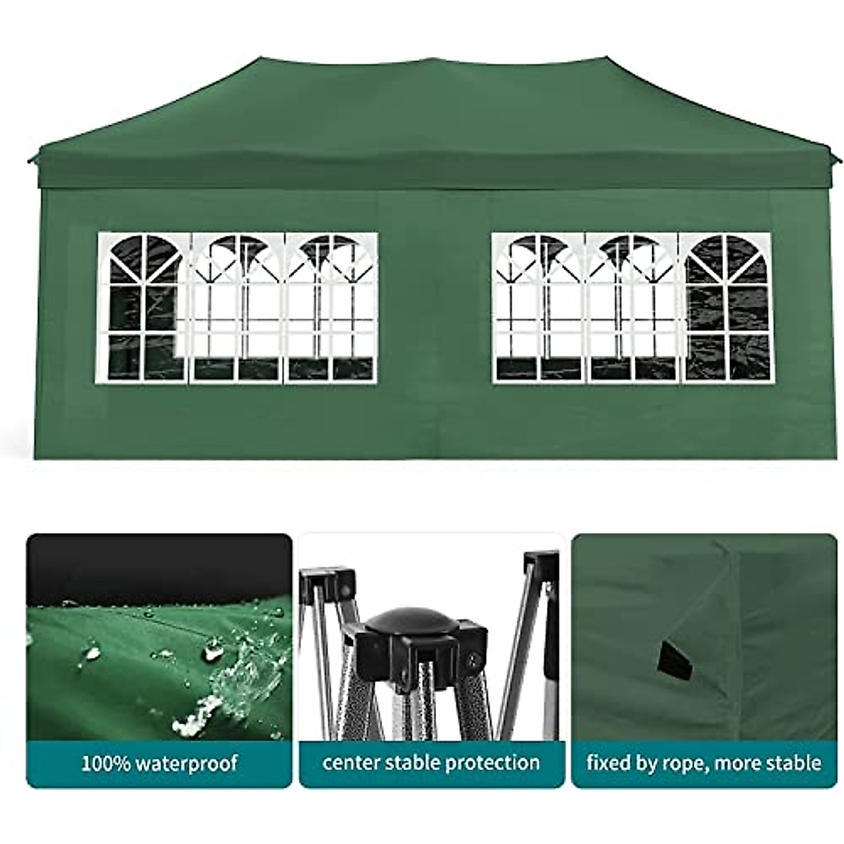 JOINATRE S-69 10'x20' Heavy Duty Pop Up Canopy Tent, Commercial Instant Canopy with Sidewalls, Outdoor Canopy Tent with 4 Sand Bags & Roller Bag, Waterproof Tent for Patio, Backyard, Garden, Green