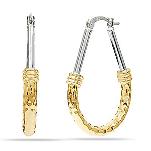 LeCalla 925 Sterling Silver Hoop Earrings Jewelry 14K Gold-Plated Two-Tone Oval Diamond-Cut Italian Design Hoops Earring for Women - 35 MM