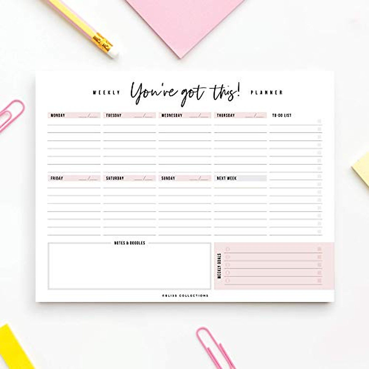 Bliss Collections Weekly Planner, You've Got This, Undated Tear-Off Sheets Notepad Includes Calendar, Organizer, Scheduler for Goals, Tasks, Ideas, Notes and To Do Lists, 8.5"x11" (50 Sheets)