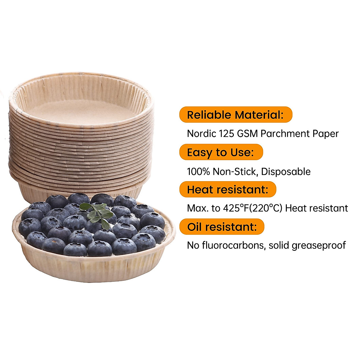 Bake Choice 50pcs Paper Mini Tart Pans for Baking, mini pie tins 4Inch Mini Pie Pans, Non-stick, Unbleached, Disposable Quiche Baking Dish,Oven safe, Microwave safe