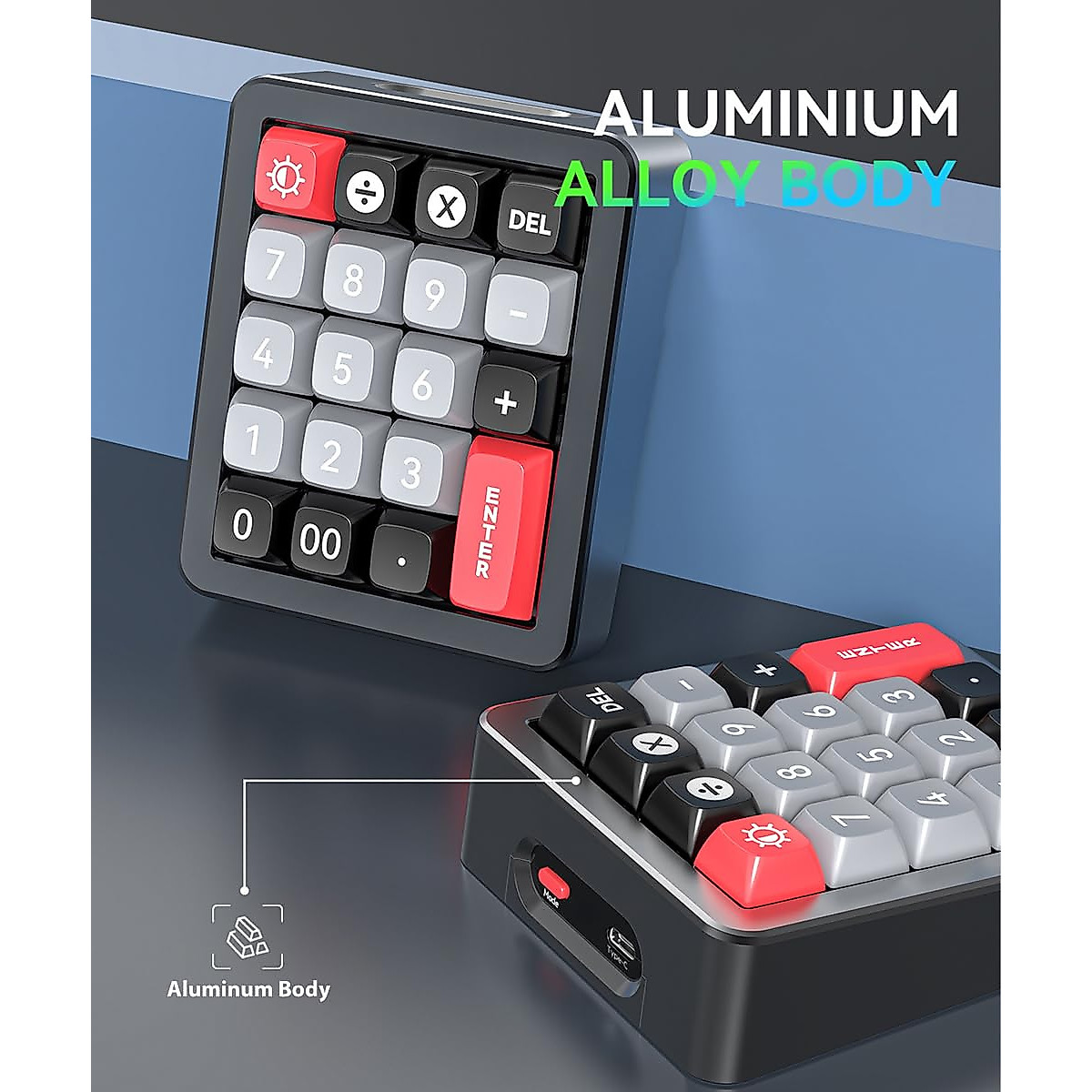 TISHLED Aluminum Mechanical Numpad Programmable Macro Keypad RGB LED Backlit Hot Swappable Number Pad 19-Key NKRO Linear Red Switches Numeric Keyboard Wired USB-C for PC/Laptop/Win/Mac, Black