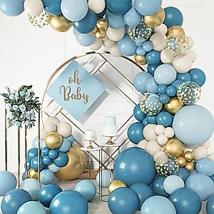 170Pcs Dusty Blue Balloons Arch Garland Kit, Baby Blue Gold White Ocean Macaron Blue Confetti Balloons for Birthday Bridal Baby Shower Boy Gender Reveal Wedding Engagement Bachelor Party Decorations