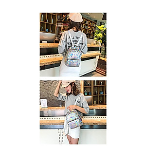 MOSSTYUS Small Holographic Backpack Rainbow Shoulder Bag Metallic Satchel Shiny Travel Daypack for Women Men Lady