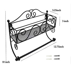 IMAYLLA Paper Towel Holder with Shelf Storage, Decorative Scrollwork Design Adhesive Wall Mount Basket Organizer for Kitchen Bathroom