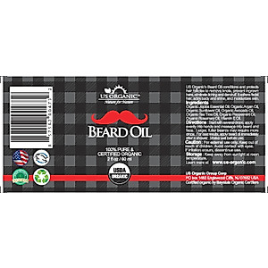 US Organic Beard Oil, 100% Pure, USDA Certified, Softens, shine, moisturizes, Amber Glass Bottle with Eye Dropper, 2 Ounce