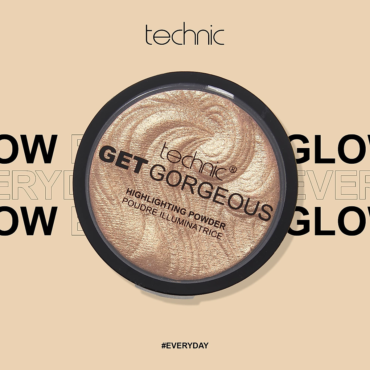 Technic Get Gorgeous Highlighting Powder - Pressed Shimmer Face Makeup Compact for a Golden Glow. Shade: 24CT Gold