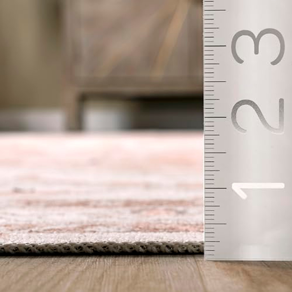 nuLOOM Tracie Machine Washable Floral Medallion Ultra Thin Runner Rug, 2' 6" x 12', Peach