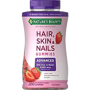 Nature's Bounty Optimal Solutions Advanced Hair, Skin & Nails Gummies, Strawberry, 200 Count