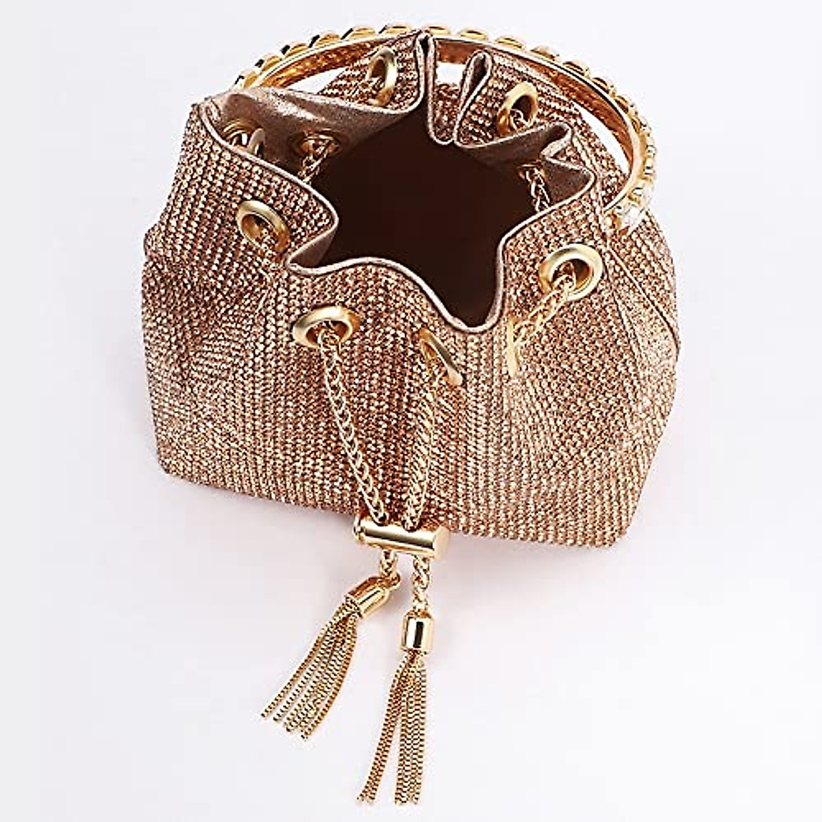 DJBM Women Full Diamonds Bucket Handbag Rhinestone Clutch Purse Evening Clutch for Women Party Prom Cocktail Wedding, Gold