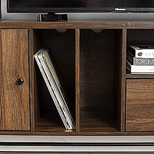 Walker Edison Modern Wood TV Stand with Record Storage for TV's up to 65" Flat Screen Universal TV Console Living Room Storage Cabinet Doors Shelves Entertainment Center, 60 Inch, Dark Walnut