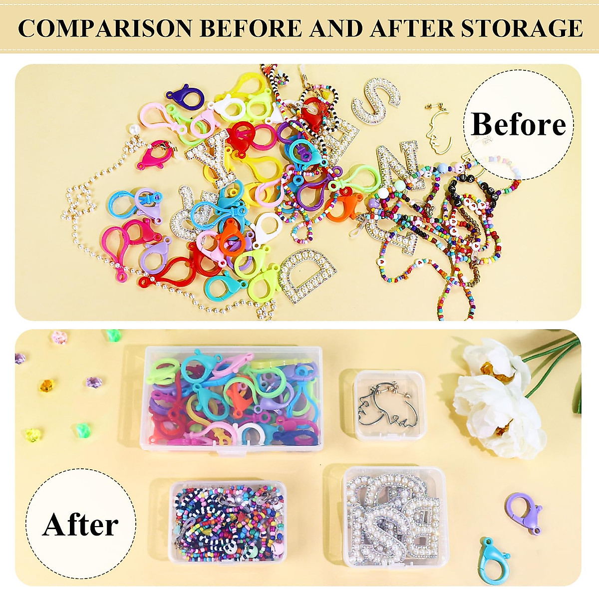 FAMLEAF 4 Pieces Clear Storage Boxes, Plastic Organizer Bins with Lids for Bead, Crafts, Earring Jewerly, Diamond Painting, Small Items (2.55 x 2.55 x 1.49 Inch)