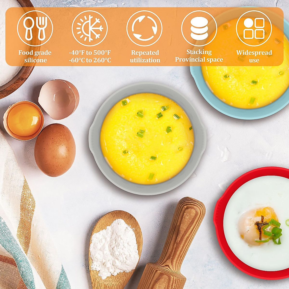 KTZCTPCA 9Pcs Silicone Air Fryer Egg Mold, Reusable Nonstick Egg Bites Pan Alternative, Egg Boiler Mold Cup, BPA Free, Dishwasher Safe Poached Egg Cups for Microwave Air Fryer Stovetop Egg Cooking