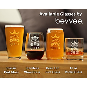 Bunco Queen Stemless Wine Glass - Bunco Decor and Bunco Gifts for Women - Large 17 Oz Glasses