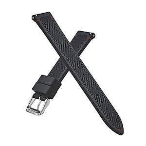 STUNNING SELECTION ALPINE Smooth and sporty silicone stitched watch band with quick release spring bars- Black with red stitching - 22mm (fits wrist sizes 6 1/4 to 8 inch)