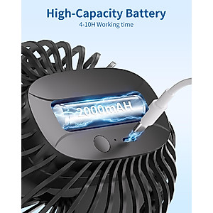 Portable Clip on Fan, Small Powerful Wind Cooling Desk Fan, 3 Speed Quiet Personal Fan with Clip, 360° Rotatable Battery Operated Rechargeable Mini Table Fan for Home Office Stroller Travel Camping