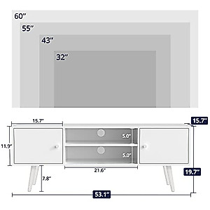 Cozy Castle TV Stand for 50/55/60 inch TV, Mid-Century Modern TV Stand with Storage, Entertainment Center TV Console, White TV Stand with Adjustable Shelves, TV Media for Living Room, Bedroom, White