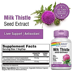 SOLARAY Milk Thistle Seed Extract 175mg | Antioxidant Intended to Help Support a Normal, Healthy Liver | Non-GMO & Vegan | 120 VegCaps