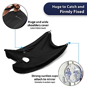 Beard Bib Apron, Beard Bib Hair Catcher for Shaving, Non-Stick Beard Shave Cape, with 4 Suction Cups, Grooming Accessories for Men, Gifts for Men Husband Father (Black)