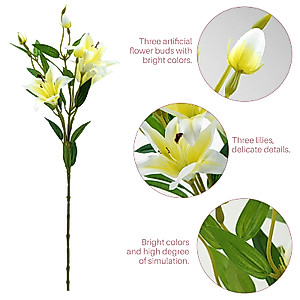 MINYULUA 3Pcs Artificial Tiger Lily Bouquet Real Touch Latex Lilies Faux Flower 30" Tall Fake Flower Vase Arrangement for Home Wedding Party Garden Table Shop Office Decor - Yellow