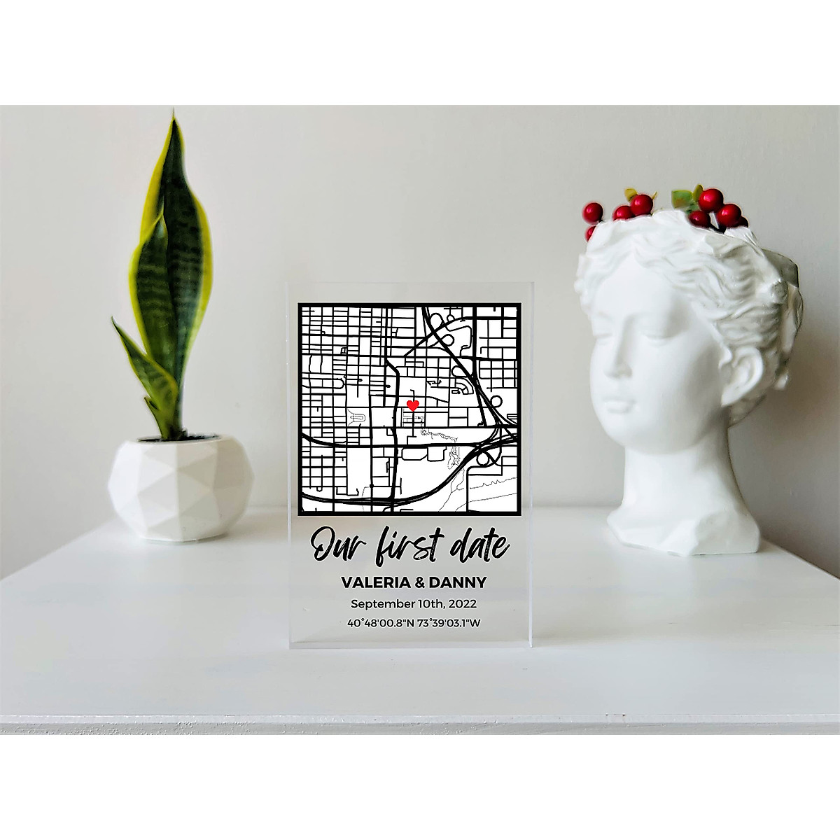 Our First Date Valentines Day Map Plaque - Couple Map, Gift for Her, Acrylic Plaque Couple Gift, Custom Locaiton, Valentines Day Gift, Couples Gift, Gifts for Wife and Husband