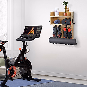 Multi-functional Home Gym Wall Mount Rack Shelf Organizer for Towel, Yoga Mat, Exercising Bike Shoes, Exercise Bands and So on - Ideal Accessories for Peloton, NordicTrack, and Echelon