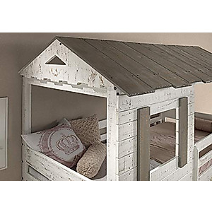 Acme Furniture Cabin-Like Twin Wooden Bunk Bed, 77" x 43" x 90"H, Rustic White