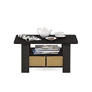 Furinno Coffee Table with Bins, Espresso/Brown