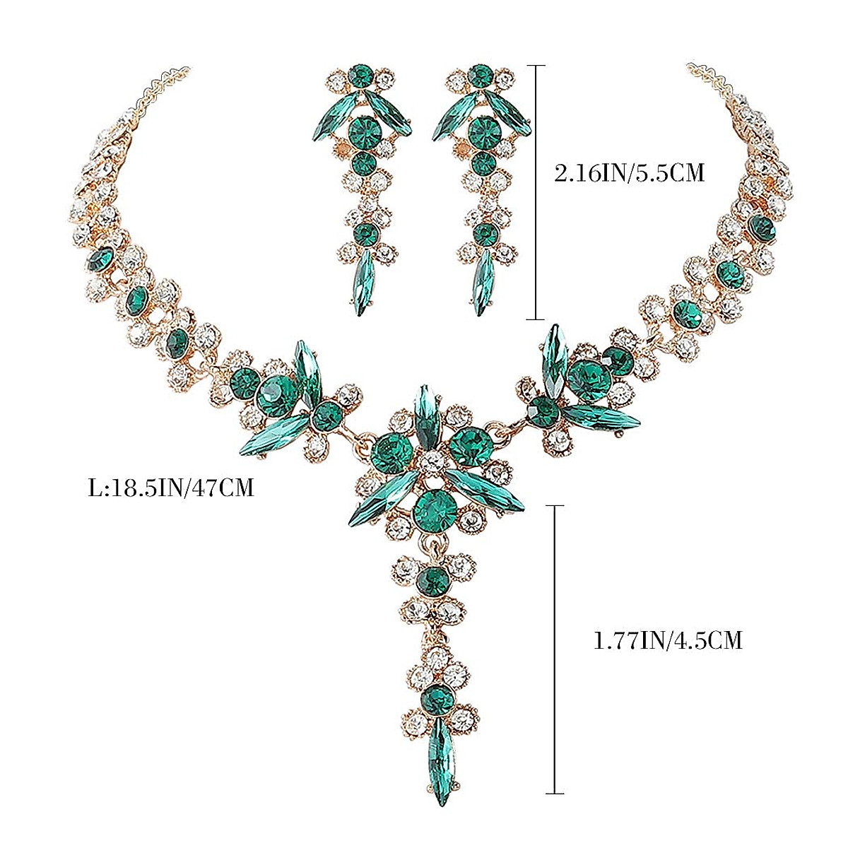 Unicra Bride Necklace Earrings Set Crystal Bridal Wedding Jewelry Sets Rhinestone Choker Necklace Prom Costume Jewelry for Women and Brides (Green)