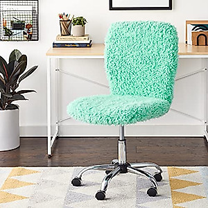 Urban Shop Faux Fur Rolling Task Chair, Mint