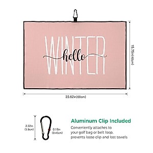 Golf Towel Christmas Winter Word Pink,Waffle Pattern Microfiber Club Cleaner Golf Towels with Carabiner Clip for Women Men Dad,Black White Word Minimalism Art Golf Towel for Golf Bags,24x16in