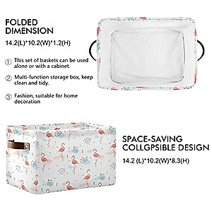 ALAZA Pink Flamingo White Large Storage Baskets with Handles Foldable Decorative 2 Pack Storage Bins Boxes for Organizing Living Room Shelves Office Closet Clothes