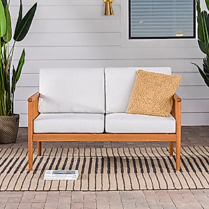Walker Edison Dekian Modern Outdoor Spindle Style Double Lounge, 51 Inch, Brown