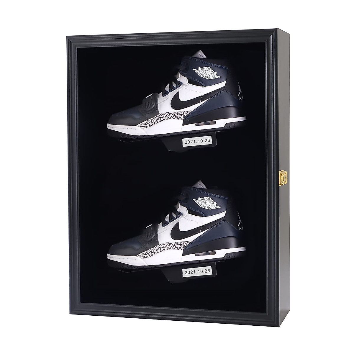 COMSREV Memorabilia Shoe Display Case Wooden Frame Wall Mount Acrylic Clear Door Sneaker Cabinet Containers Storage Shelves Boxes 98% UV Protection Lockable（Double Shoe-Black）