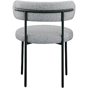 Meridian Furniture Beacon Collection Modern | Contemporary Boucle Fabric Upholstered Dining Chair with Matte Black Metal Frame, Set of 2, 22" W x 21" D x 30" H, Grey