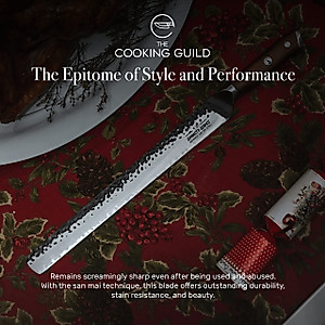 The Cooking Guild Dynasty Series Professional Slicer - 12" Slicing Knife - San Mai Steel Japanese Knife with Hammered Finish-Rust-Resistant, Full Tang Sharp-Durable
