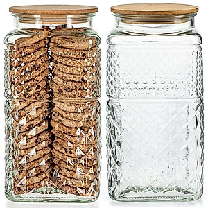 Extra Large Airtight Glass Jar, Decorative Kitchen Canister 110 FL OZ Pantry Organizing Jar, Vintage Glass Container for Sugar & Flour Storage with Bamboo Lid - 2 Pack