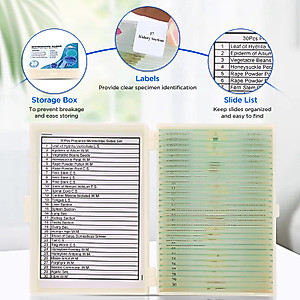 30 Microscope Slides with Specimens for Kids, Prepared Microscope Slides Set with Plants Animals Insects, Microscope Slides for Kids Students Homeschool Basic Biological Science Education