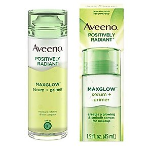 Aveeno Positively Radiant MaxGlow Hydrating Face Serum + Primer with Moisture Rich Soy & Kiwi Complex, Hypoallergenic, Non-Comedogenic, Paraben- & Phthalate-Free, 1.5 fl. oz