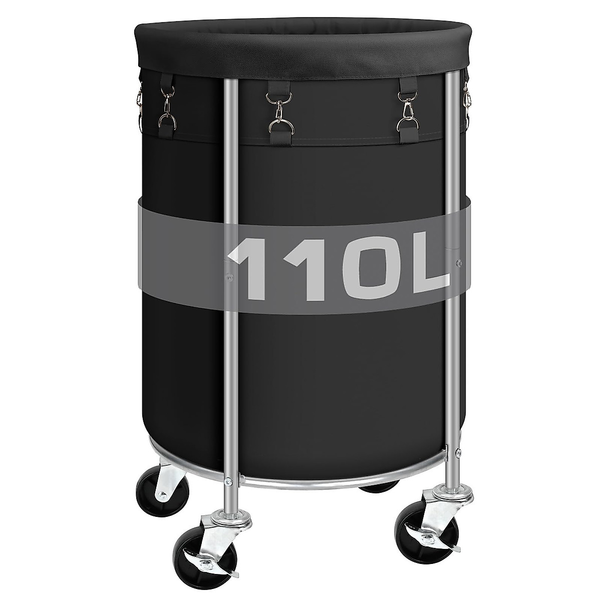 Laundry Hamper with Wheels, Rolling Laundry Basket, Round Laundry Sorter Cart with Steel Frame and Removable Bag, 4 Casters and 2 Brakes, Ideal for Bedroom, Bathroom, Laundry Room, Black