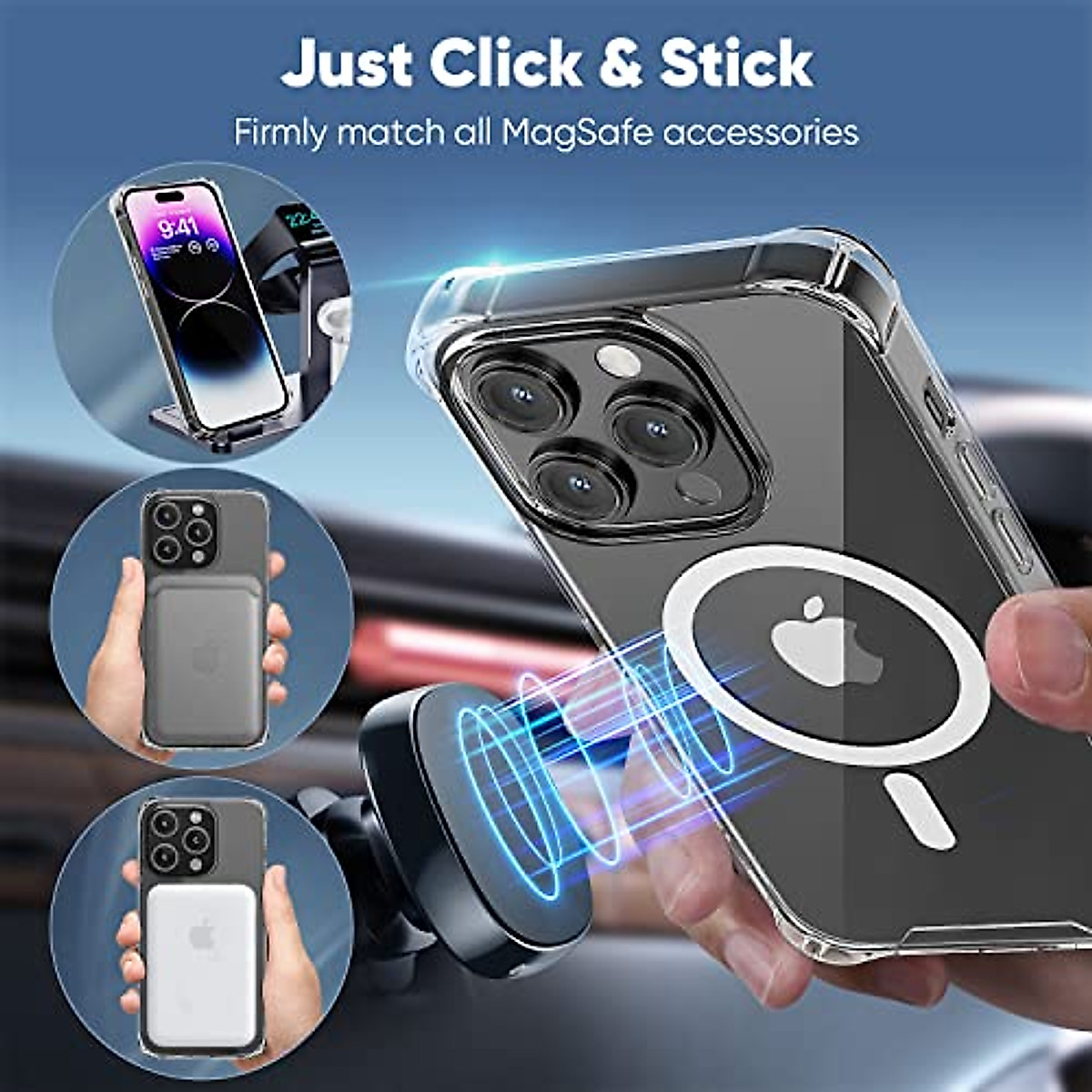 SUCGLES for iPhone 14 Pro Max Case, Compatible with MagSafe, Shockproof Military Grade Protection, Non-Yellowing, Strong Magnetic Slim Phone Cover for Apple 14 Pro Max (A-Mag Safe Clear Bumper)