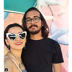 boqopod 2 Pack Clout Heart Shaped Sunglasses Goggles Vintage Cat Eye Mod Style Retro Kurt Cobain Glasses (White*2)