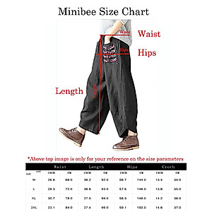 Minibee Women's Baggy Linen Wide Leg Trousers Casual Patchwark Elastic Waist Harem Pants Linen XL