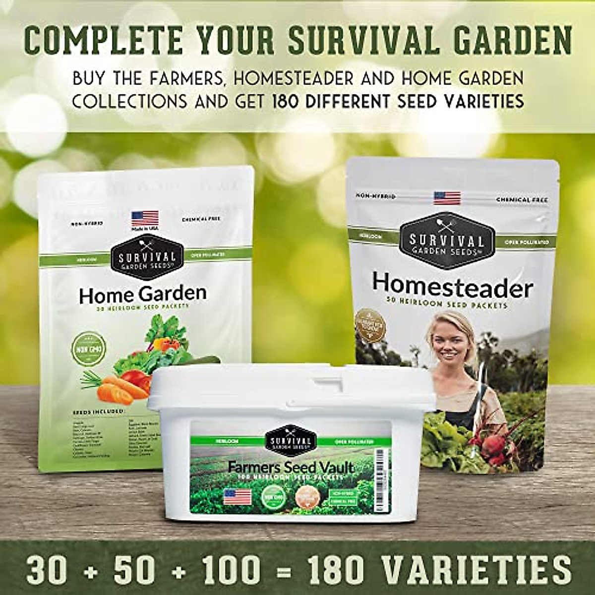 Survival Garden Seeds Homesteader Seed Vault - Vegetable Herb & Flower Seed Bank - 50 Heirloom Non-GMO Varieties for Planting & Growing Victory Gardens - Survival Food Emergency Preparedness Gear Kit