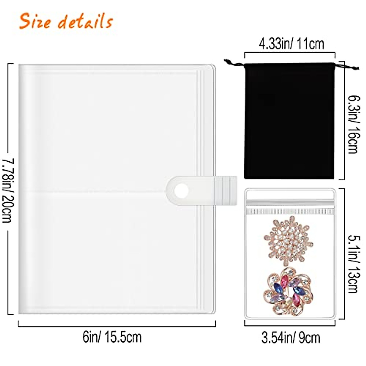 Designster Transparent Jewelry organizer book - Jewelry Storage Album Earring Organizer Storage Book Bag, Jewelry Travel Storage Holder for Necklace Rings Bracelet Studs (80 Slots+50 Thicken PVC Bags)