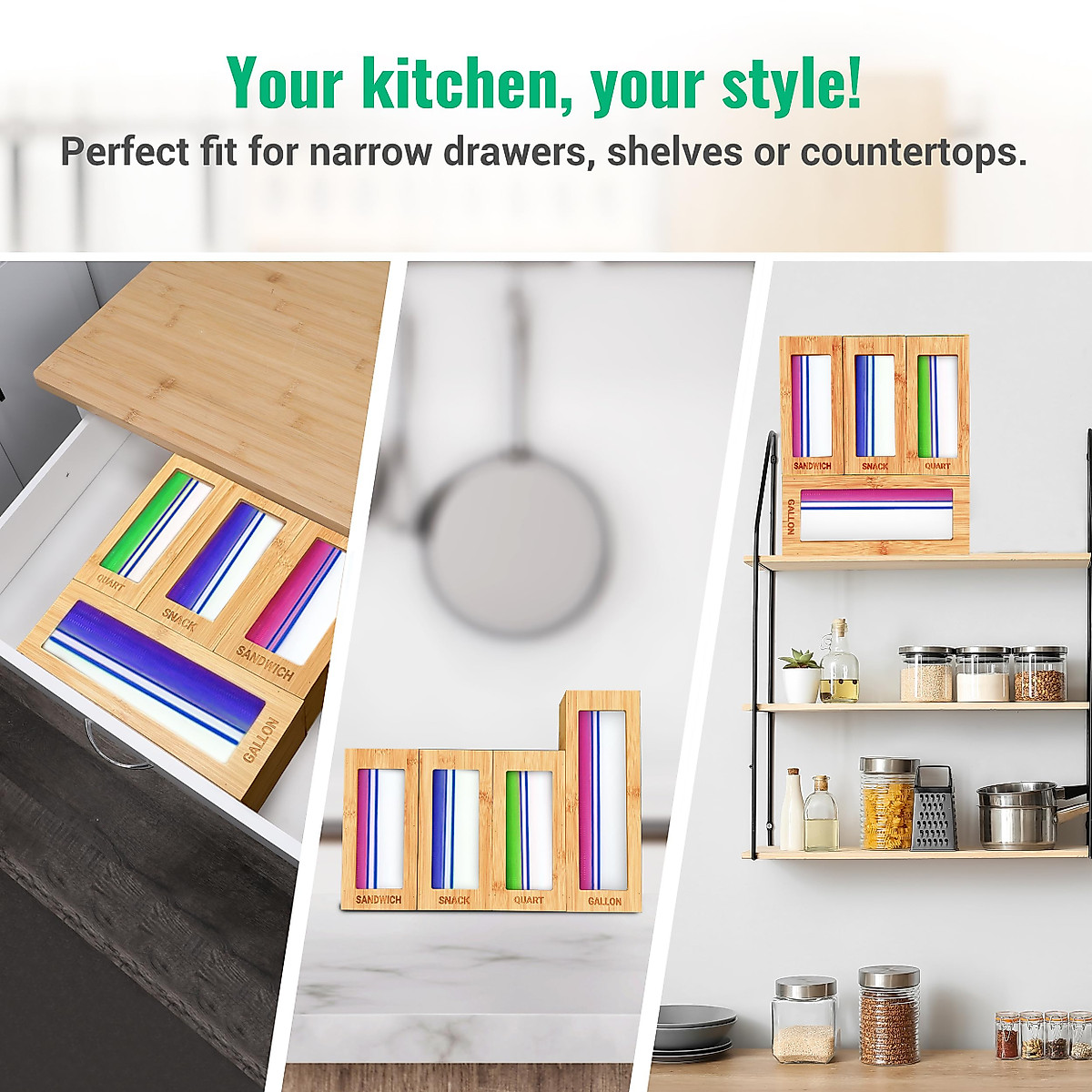 All Luxy Ziplock Bag Organizer - Bamboo Ziplock Bag Storage Organizer - Tidy Up Your Kitchen Drawers With The Sandwich Bag Holder