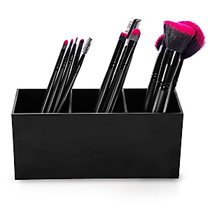 HBlife Makeup Brush Holder Organizer, 3 Slot Acrylic Cosmetics Brushes Storage Solution, Black