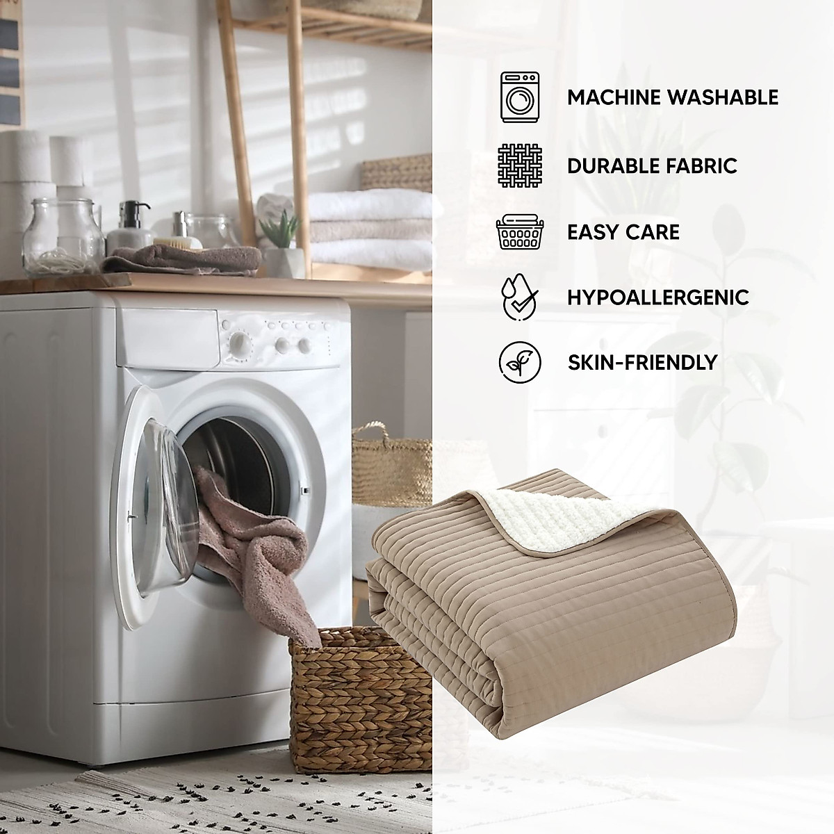 Chic Home St Paul 3 Piece Quilt Set Contemporary Striped Design Sherpa Lined Bedding - Pillow Shams Included, King, Taupe