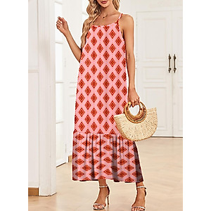 Dokotoo Womens Summer Dresses U Neck Spaghetti Strap Casual Boho Printed Hawaiian Dress Ruffle A Line Maxi Dresses for Beach Vacation X-Large Multicolor